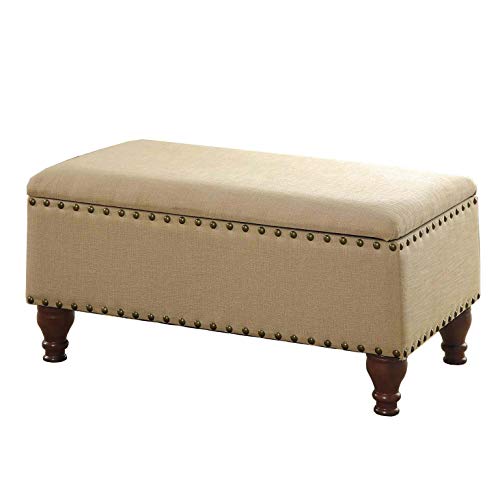 Homepop Home Decor | Upholstered Storage Bench with Nailhead Trim | Ottoman with Storage for Living Room & Bedroom | Decorative Home Furniture (Tan ) Large