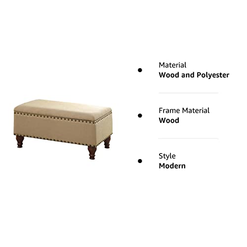 Homepop Home Decor | Upholstered Storage Bench with Nailhead Trim | Ottoman with Storage for Living Room & Bedroom | Decorative Home Furniture (Tan ) Large