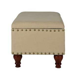 Homepop Home Decor | Upholstered Storage Bench with Nailhead Trim | Ottoman with Storage for Living Room & Bedroom | Decorative Home Furniture (Tan ) Large