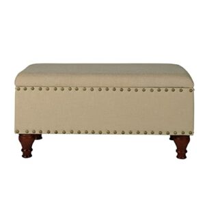 Homepop Home Decor | Upholstered Storage Bench with Nailhead Trim | Ottoman with Storage for Living Room & Bedroom | Decorative Home Furniture (Tan ) Large