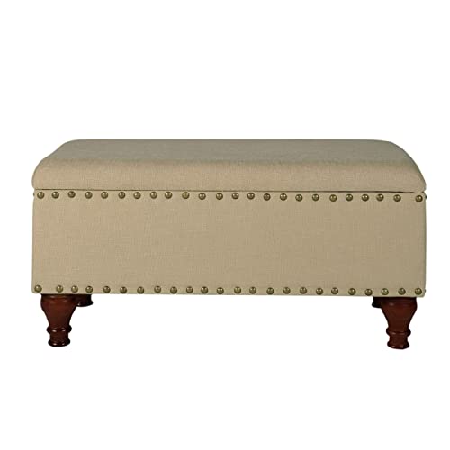 Homepop Home Decor | Upholstered Storage Bench with Nailhead Trim | Ottoman with Storage for Living Room & Bedroom | Decorative Home Furniture (Tan ) Large