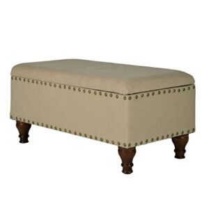 Homepop Home Decor | Upholstered Storage Bench with Nailhead Trim | Ottoman with Storage for Living Room & Bedroom | Decorative Home Furniture (Tan ) Large