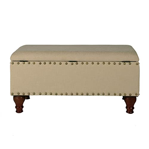 Homepop Home Decor | Upholstered Storage Bench with Nailhead Trim | Ottoman with Storage for Living Room & Bedroom | Decorative Home Furniture (Tan ) Large