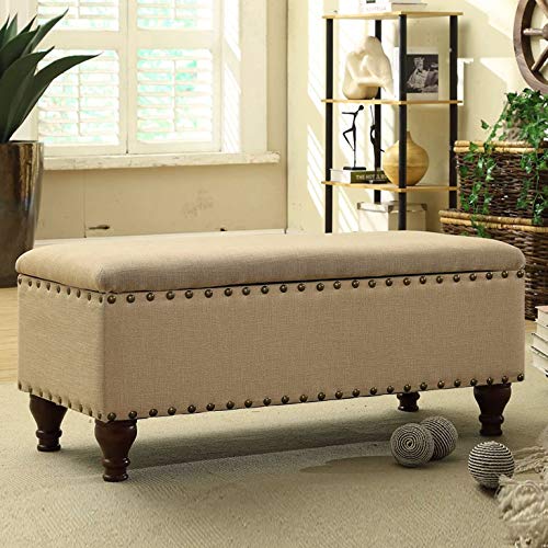 Homepop Home Decor | Upholstered Storage Bench with Nailhead Trim | Ottoman with Storage for Living Room & Bedroom | Decorative Home Furniture (Tan ) Large