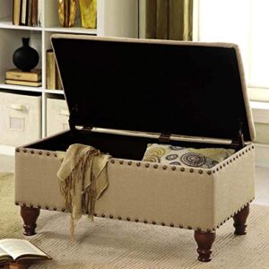 Homepop Home Decor | Upholstered Storage Bench with Nailhead Trim | Ottoman with Storage for Living Room & Bedroom | Decorative Home Furniture (Tan ) Large