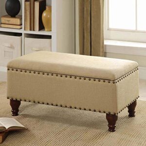 Homepop Home Decor | Upholstered Storage Bench with Nailhead Trim | Ottoman with Storage for Living Room & Bedroom | Decorative Home Furniture (Tan ) Large