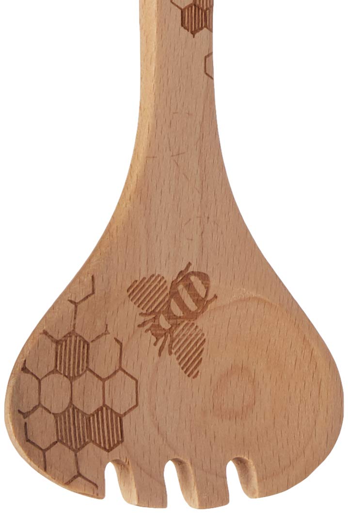 Talisman Designs Laser Etched Beechwood Honey Bee Design | Fork & Spoon Serving, Salad Server Set, Tool | Small Wooden Utensils