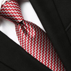 KissTies Plaid Necktie Checked Extra Long Tie in Gift Box, Red Silver Grey (63'' XL)