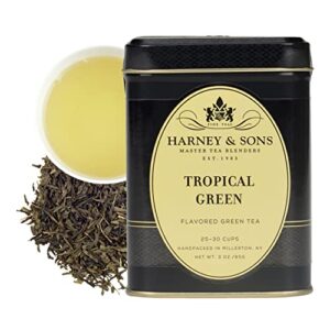 harney & sons tropical green tea, loose tea in 3 oz tin