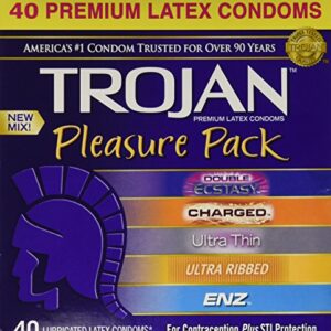 Trojan Pleasure Pack Premium Lubricated Latex Condoms, 40 Count