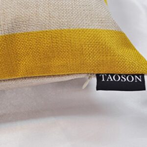 TAOSON Gold Stripe Bohemian Style Antique Cotton Blend Linen Sofa Throw Pillowcase Cushion Cover Pillow Cover with Hidden Zipper Closure Only Cover No Insert 24x24 Inch 60x60cm