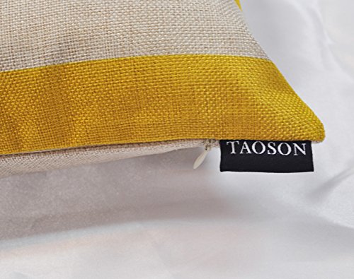 TAOSON Gold Stripe Bohemian Style Antique Cotton Blend Linen Sofa Throw Pillowcase Cushion Cover Pillow Cover with Hidden Zipper Closure Only Cover No Insert 24x24 Inch 60x60cm