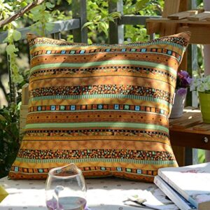 taoson gold stripe bohemian style antique cotton blend linen sofa throw pillowcase cushion cover pillow cover with hidden zipper closure only cover no insert 24x24 inch 60x60cm