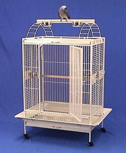 x large double ladders open playtop wrought iron bird parrot cage, 36"x26"x68"h, egg shell white