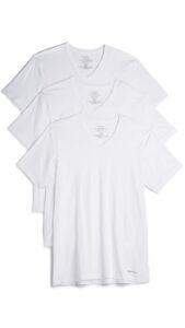 calvin klein men's cotton classics short sleeve v-neck t-shirt, white (3 pack), large