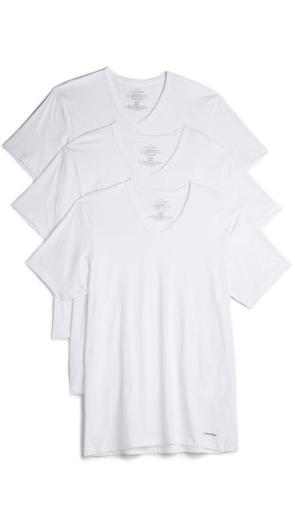 Calvin Klein Men's Cotton Classics Short Sleeve V-Neck T-Shirt, White (3 Pack), Large