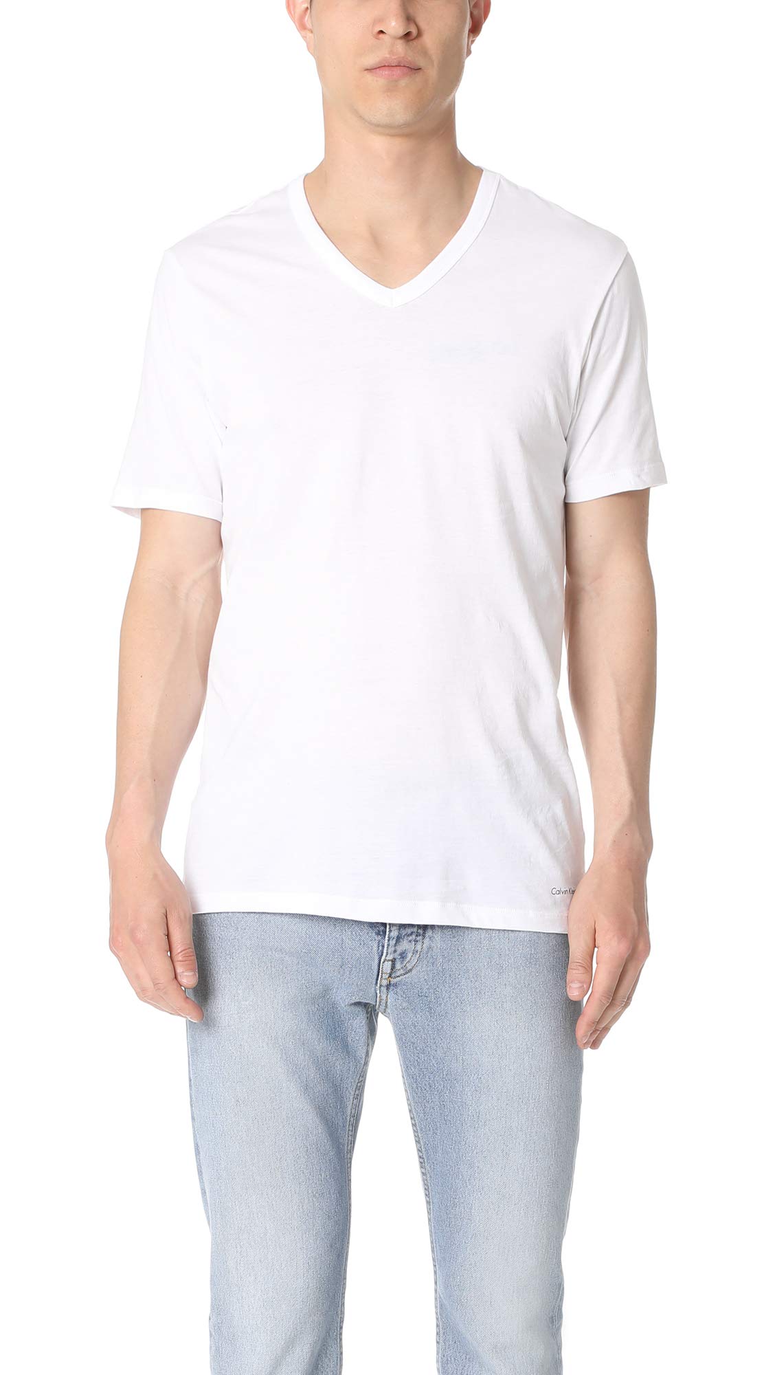 Calvin Klein Men's Cotton Classics Short Sleeve V-Neck T-Shirt, White (3 Pack), Large