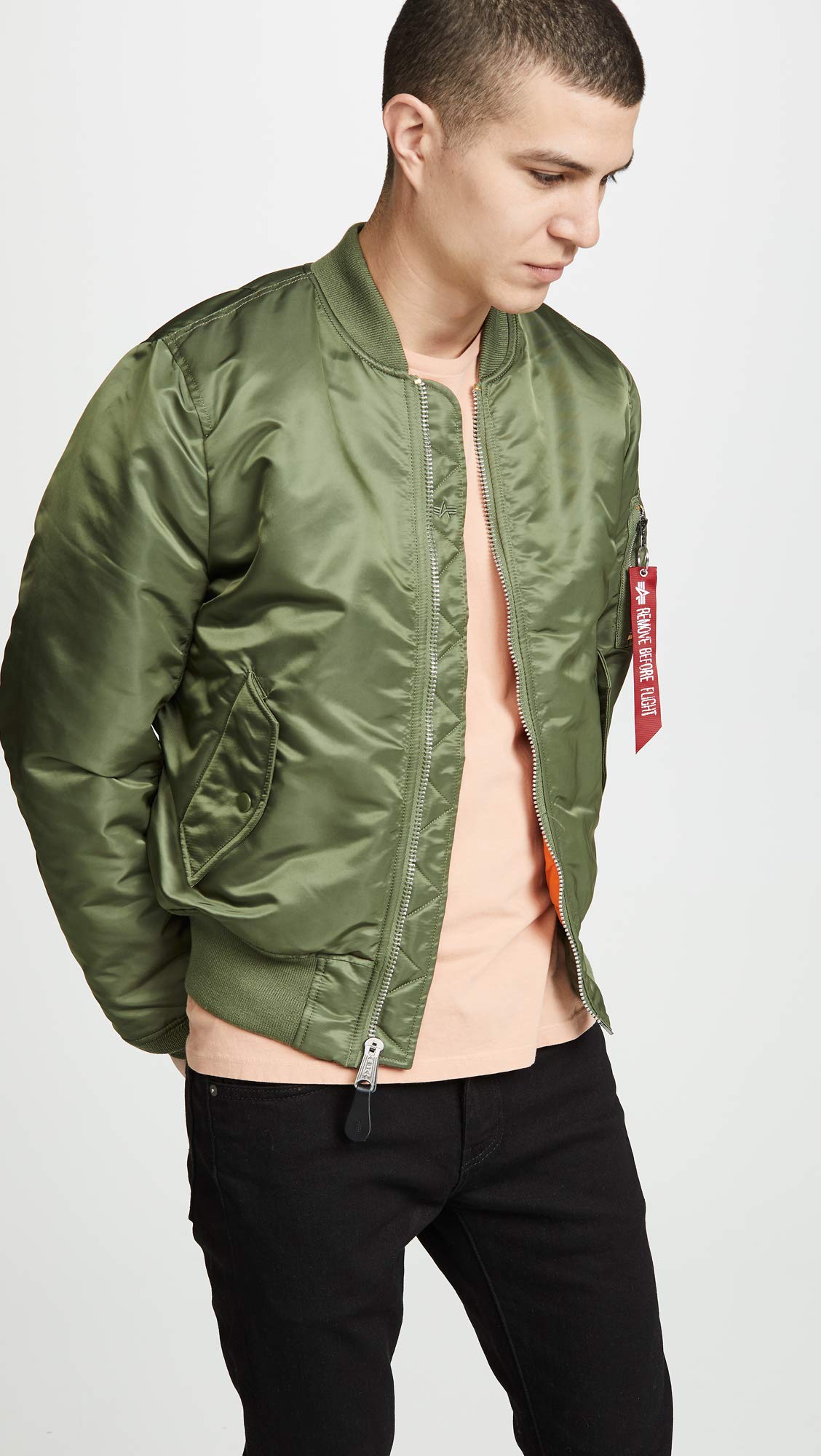 Alpha Industries MA-1 Slim Fit Bomber Flight Jacket - Fighter Pilot Flight Jacket - Sage, M