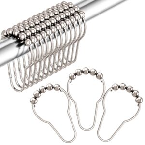 amazer shower curtain hooks, decorative rust proof stainless steel shower curtain hooks for bathroom shower rods set of 12, polished nickel