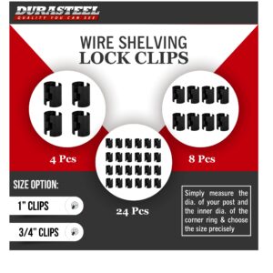 DuraSteel Wire Shelving Shelf Lock Clips / Shelving Sleeves - Fits with Thunder Group, Alera, Honey Can Do, Eagle, Regency, Metro and more - For 1" Post, Plastic, Black, Pack of 4 Pcs