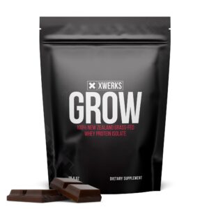 xwerks grow 100% new zealand grass-fed whey protein - 25g of pure isolate protein powder (30 servings) all-natural, paleo & keto-friendly, soy & gluten-free, and easy to digest (chocolate)