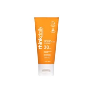 thinkdaily tinted sunscreen for face, spf 30, 24.25% zinc oxide, 2 oz, safe, natural, water resistant reef safe sunscreen, all skin tones, broad spectrum uva/uvb sun screen for sun protection