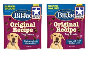 bil-jac dog treats - original recipe chicken liver soft puppy training treat rewards, 20oz resealable double zipper pouch (2-pack)