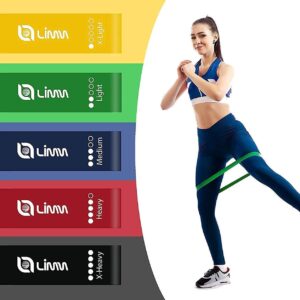 Limm Resistance Loop Exercise Bands - Set of 5 Stretch Bands for Working Out with Instruction Guide & Carry Bag - Elastic Band for Home Workout & Physical Therapy for Women and Men 12" x 2"