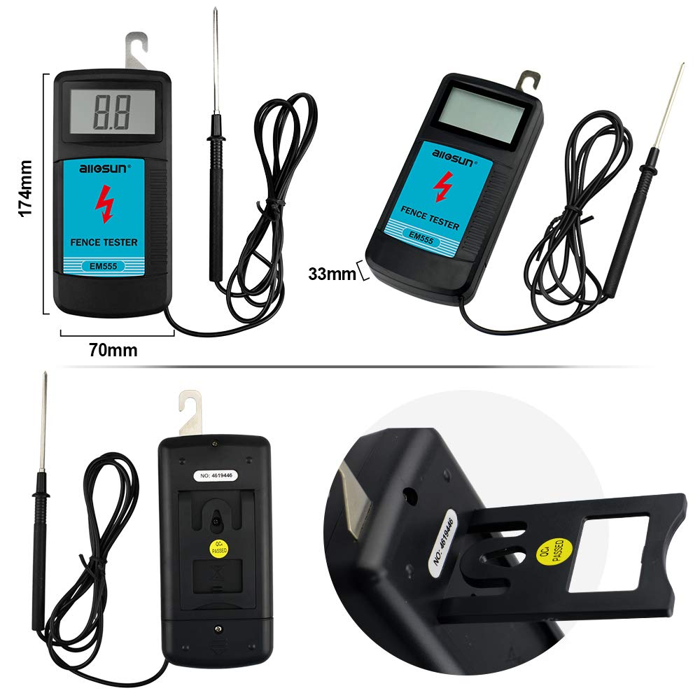 ALLOSUN Electric Fence Tester Fault Finder Digital Electric Fence Voltage Tester Max 9.9kv, Blue (EM555)