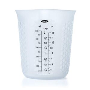 oxo good grips 2-cup squeeze & pour silicone measuring cup with stay-cool patternt, clear