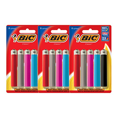 BIC Classic Lighter, Assorted Colors, 15 Lighters