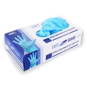 safeguard nitrile disposable gloves, powder free, food grade gloves, latex free, 100 pc, medium