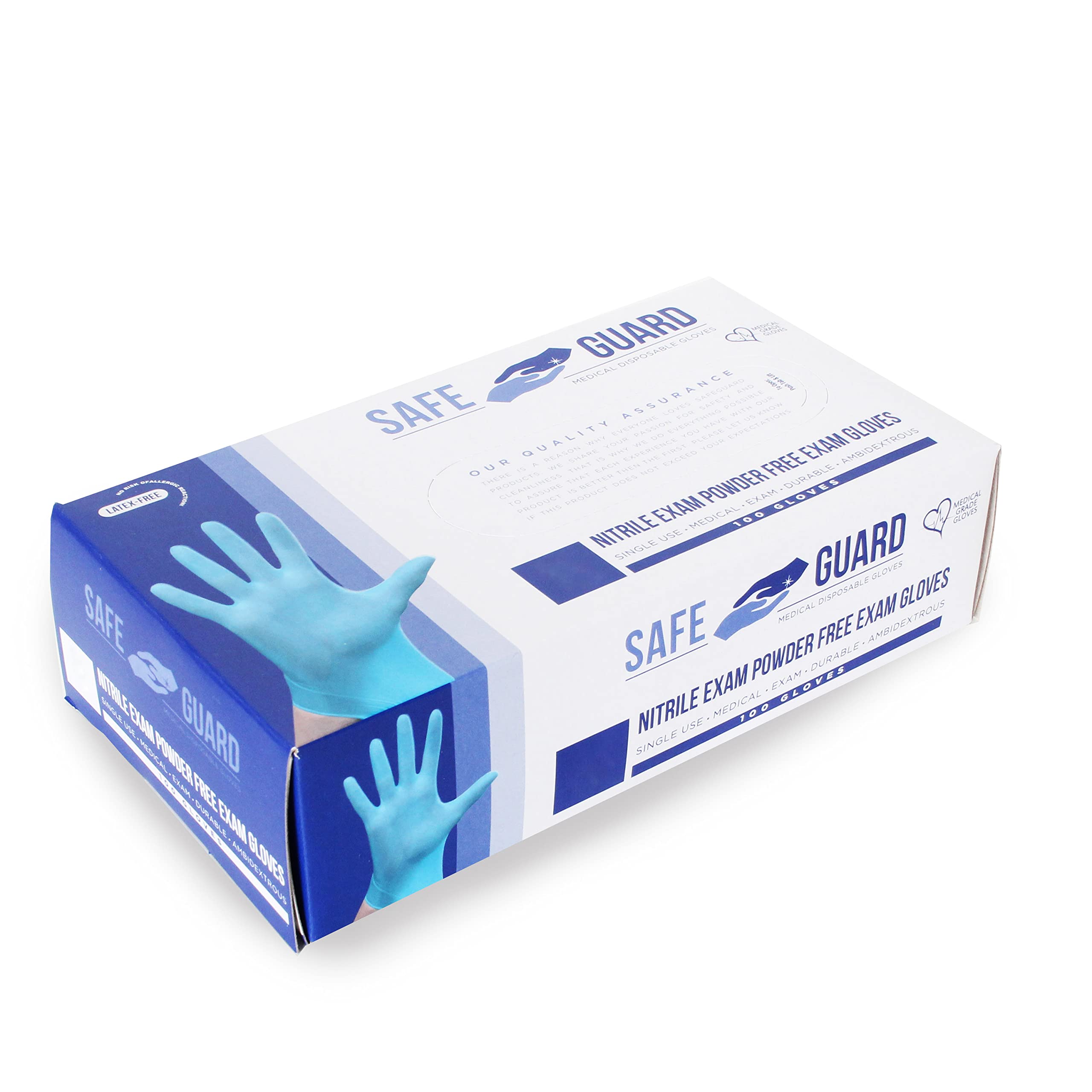 Safeguard Nitrile Disposable Gloves, Powder Free, Food Grade Gloves, Latex Free, 100 Pc, Medium