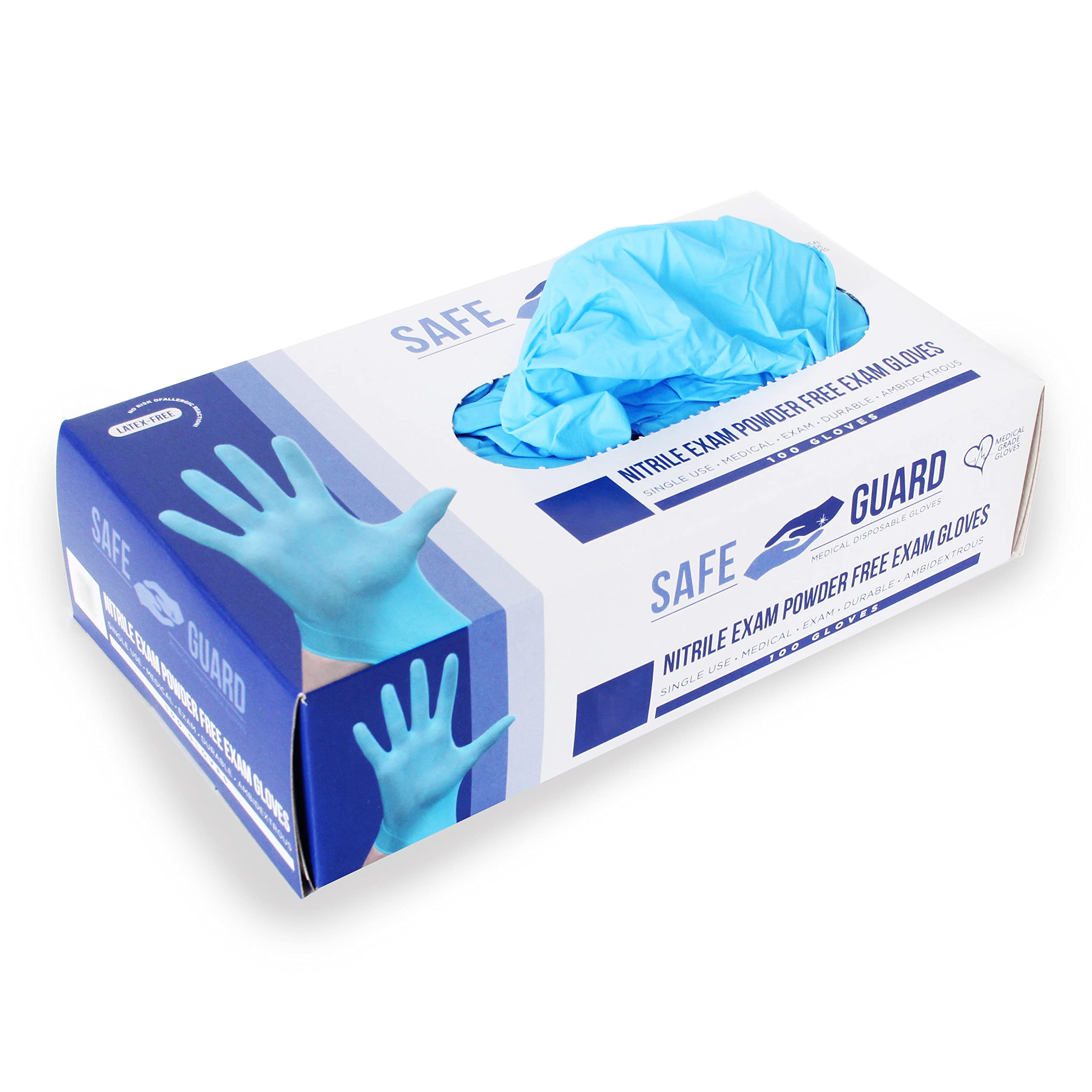 Safeguard Nitrile Exam Disposable Gloves, Powder Free and Latex Free, Multi Use Gloves, Food Service Use, 100 Count, Size Large, Blue