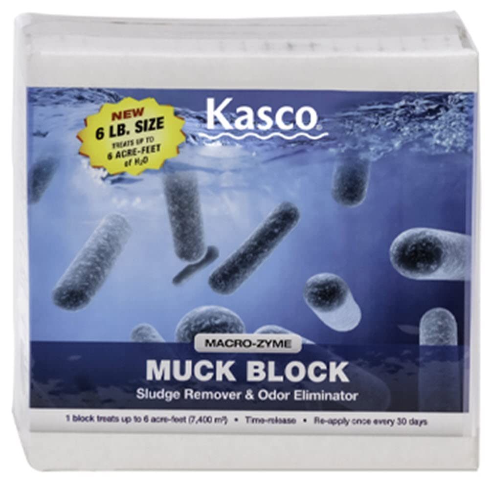 Kasco Macro Zyme Time Release Muck Block Beneficial Bacteria | Muck Remover for Ponds & Lakes | Non-Chemical Lake & Pond Treatment for Eliminating Sludge & Odors | Treats Up to 6 Acre-feet 6 lb.