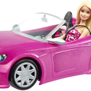 Barbie Doll & Car Playset, Sparkly Pink 2-Seater Toy Convertible with Glam Details & Fashion Doll in Sundress & Sunglasses (Amazon Exclusive)