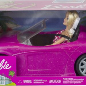 Barbie Doll & Car Playset, Sparkly Pink 2-Seater Toy Convertible with Glam Details & Fashion Doll in Sundress & Sunglasses (Amazon Exclusive)