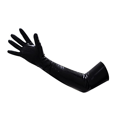 EXLATEX Latex Rubber Black Long Gloves Outfits Accessory Plus Size (Large, Black)