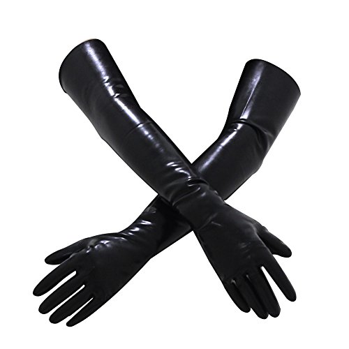 EXLATEX Latex Rubber Black Long Gloves Outfits Accessory Plus Size (Large, Black)