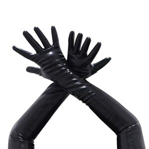 EXLATEX Latex Rubber Black Long Gloves Outfits Accessory Plus Size (Large, Black)