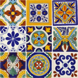 tierra y fuego tile set - nine (9) 6 x 6 in. ceramic mexican tiles - talavera