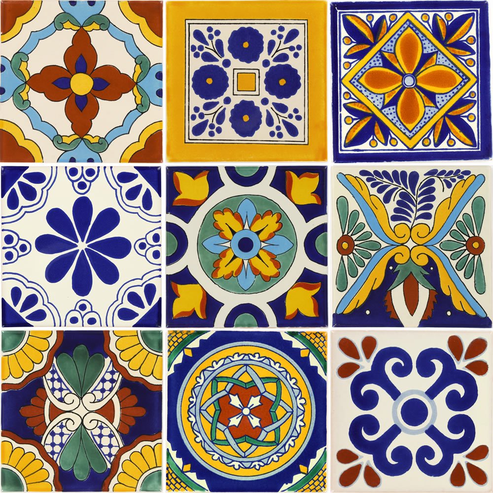 Tierra y Fuego Tile Set - Nine (9) 6 x 6 in. Ceramic Mexican Tiles - Talavera