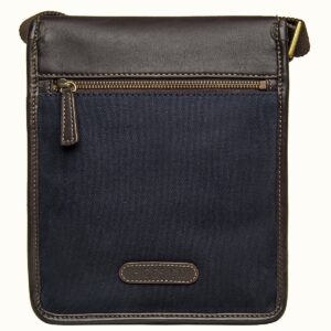 Hidesign Aiden Genuine Leather and Canvas Mini Crossbody Men/Women Messenger Bag / Travel Bag / 10.5" iPad Bag, Blue