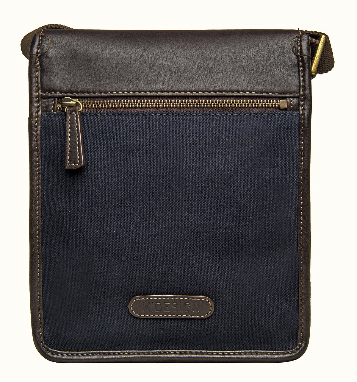 Hidesign Aiden Genuine Leather and Canvas Mini Crossbody Men/Women Messenger Bag / Travel Bag / 10.5" iPad Bag, Blue