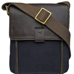 Hidesign Aiden Genuine Leather and Canvas Mini Crossbody Men/Women Messenger Bag / Travel Bag / 10.5" iPad Bag, Blue