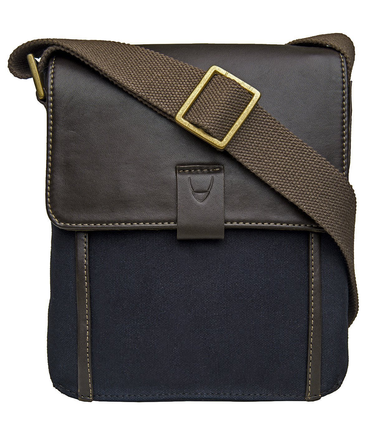 Hidesign Aiden Genuine Leather and Canvas Mini Crossbody Men/Women Messenger Bag / Travel Bag / 10.5" iPad Bag, Blue