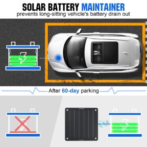 ECO-WORTHY Solar Car Battery & Trickle Charger 5W Solar Panel Power 12V Batteries Maintainer Portable Waterproof Built-in Blocking Diode for Automotive Lawn Mower Camping Car Boat Motorcycles Truck