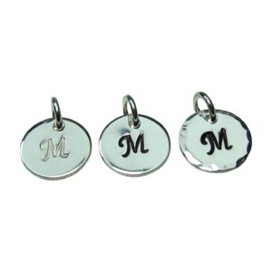 Single Small Hand Stamped Initial Charm - Sterling Silver 3/8" Disc with Letter