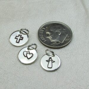 Single Small Hand Stamped Initial Charm - Sterling Silver 3/8" Disc with Letter