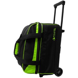 pyramid prime double roller 2 ball bowling bag with large separate compartment for bowling shoes (up to us mens size 15) or accessories, retractable handle - extends to 40"